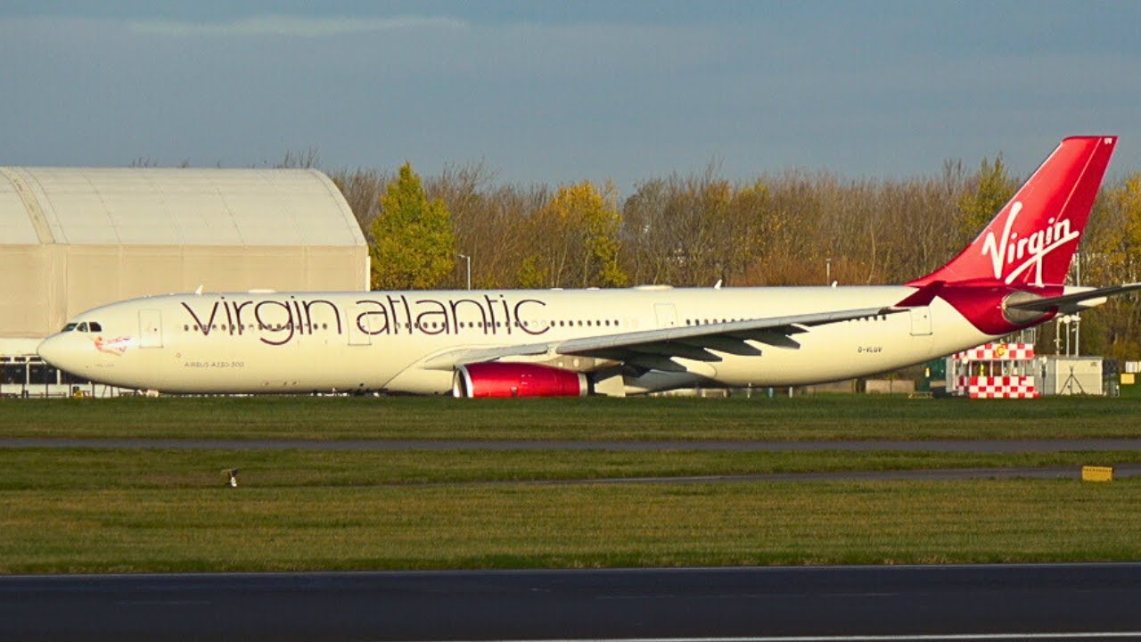 Virgin Atlantic A330-300 'Lady Love' taking off from Manchester Airport ...