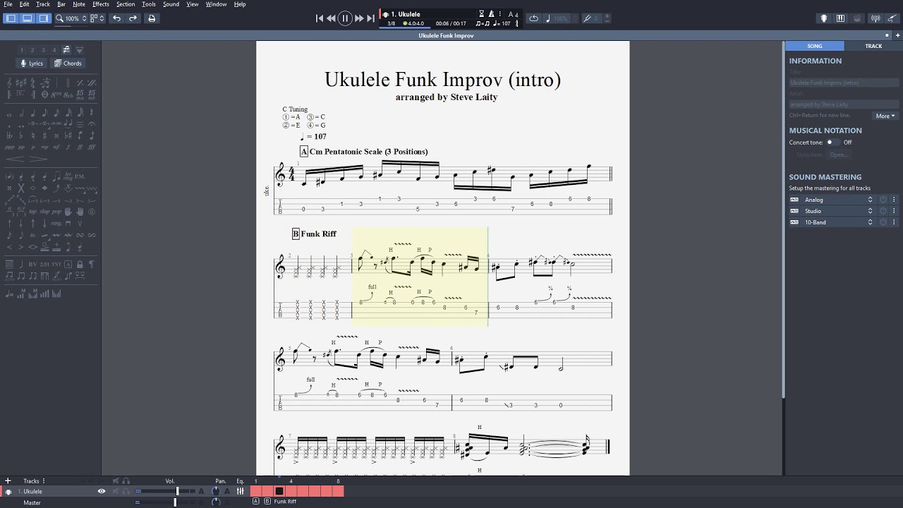 Ukulele Funk Improv Tab (Cm Pentatonic Scale) - YouTube