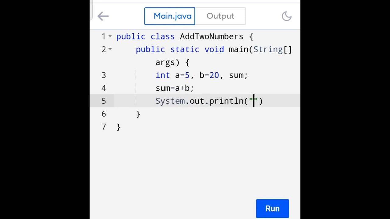 Addition of two numbers in java | Java Examples for beginners #shorts #javaprogramming - YouTube