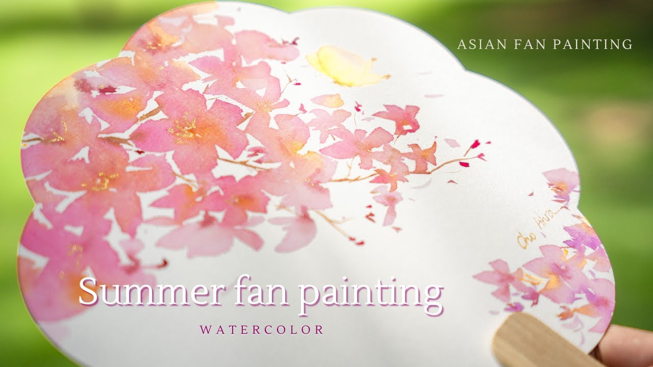 Asian paper fan painting/ watercolor fan art_ Summer hand fan/ flowers ...