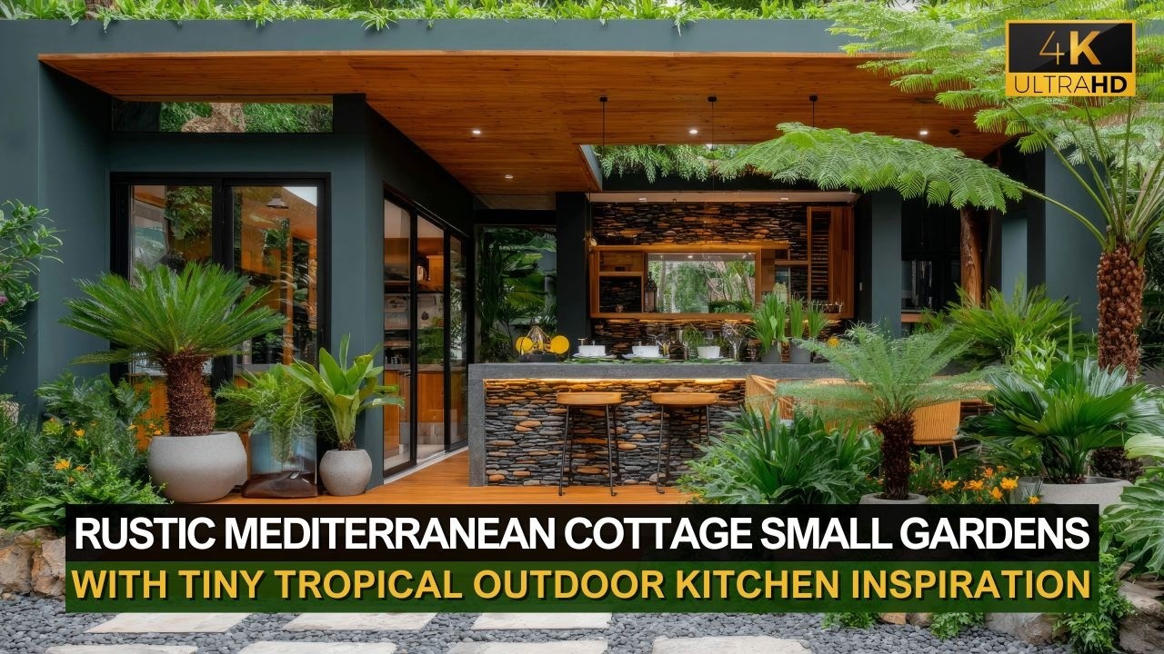 Tiny Tropical & Rustic Mediterranean Cottage Small Gardens with Outdoor ...
