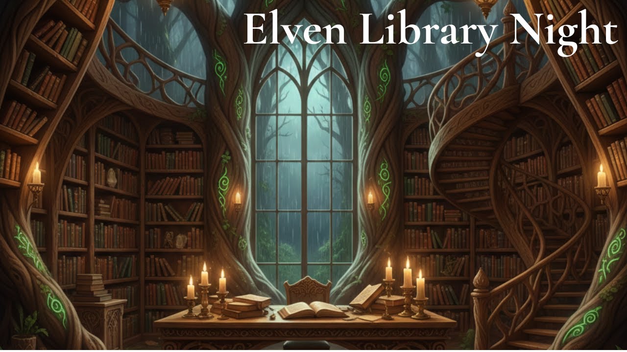 Elven Library Study Ambience – 3 Hours of Calm Fantasy Music & Rain ...