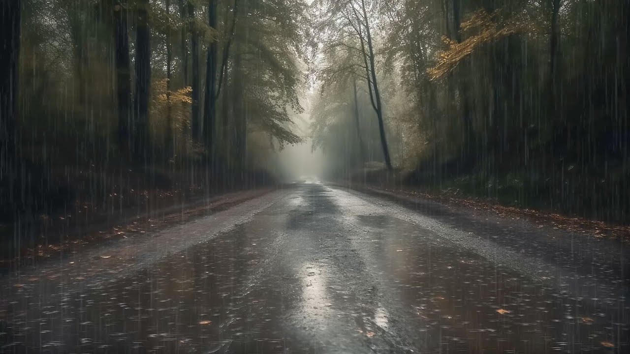 The sound of rain falling on the forest road • Relaxing Music & Rain ...