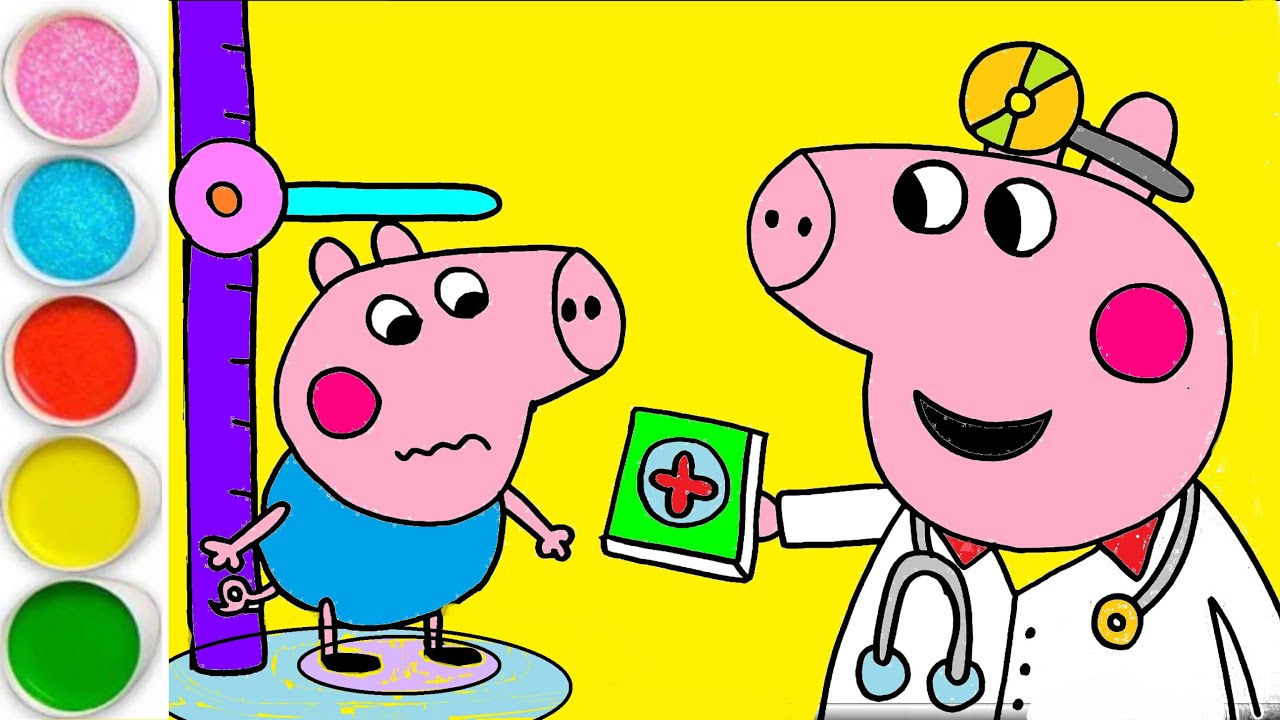 How to Draw and Color Peppa Pig Getting Doctor || Drawing for Kids ...