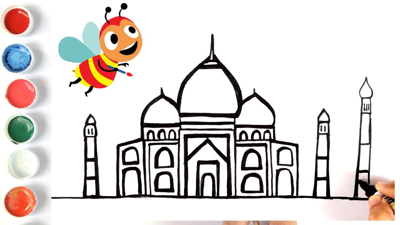Easy Drawing for Kids | How to draw Taj Mahal step by step very easy ...