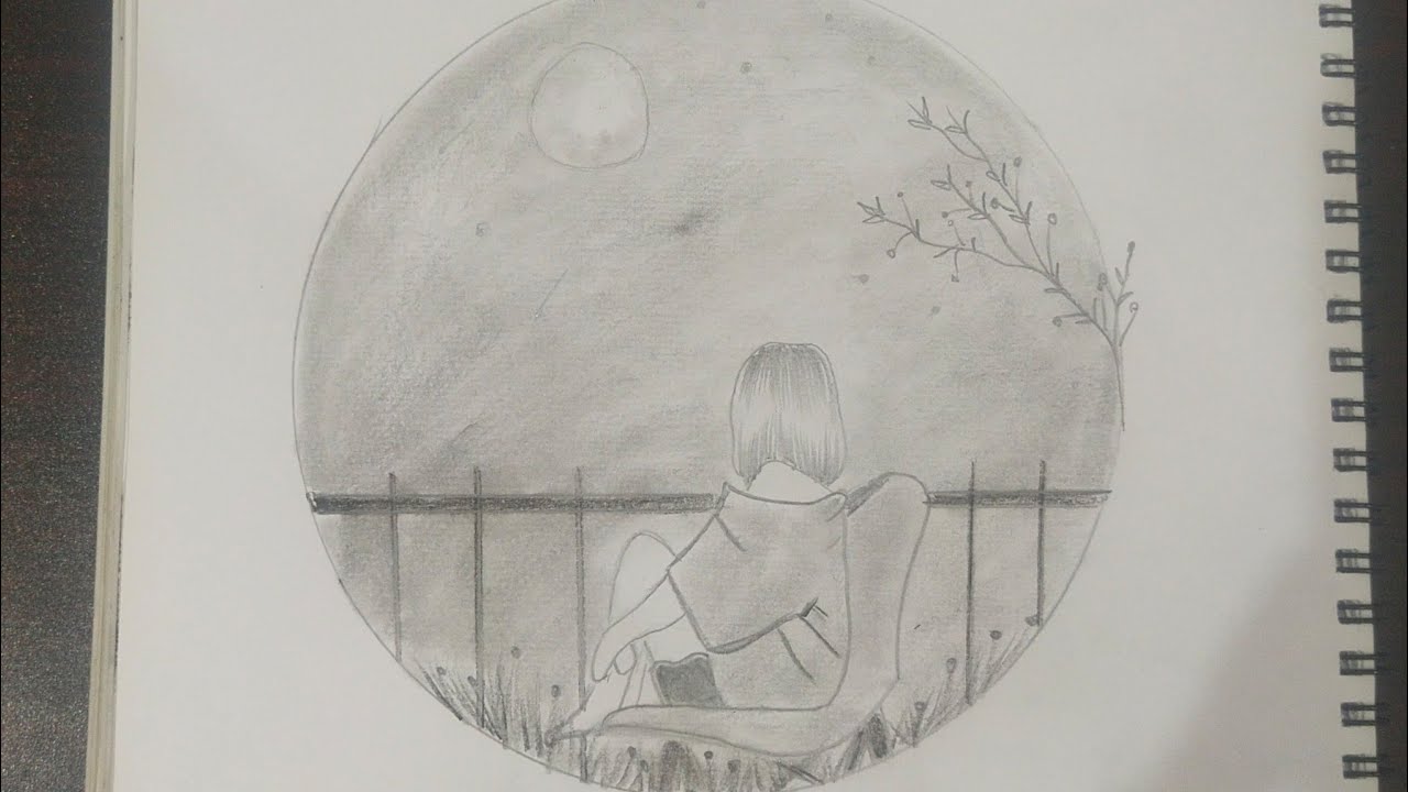 How to draw a girl in moonlight night drawing || step by step drawing ...