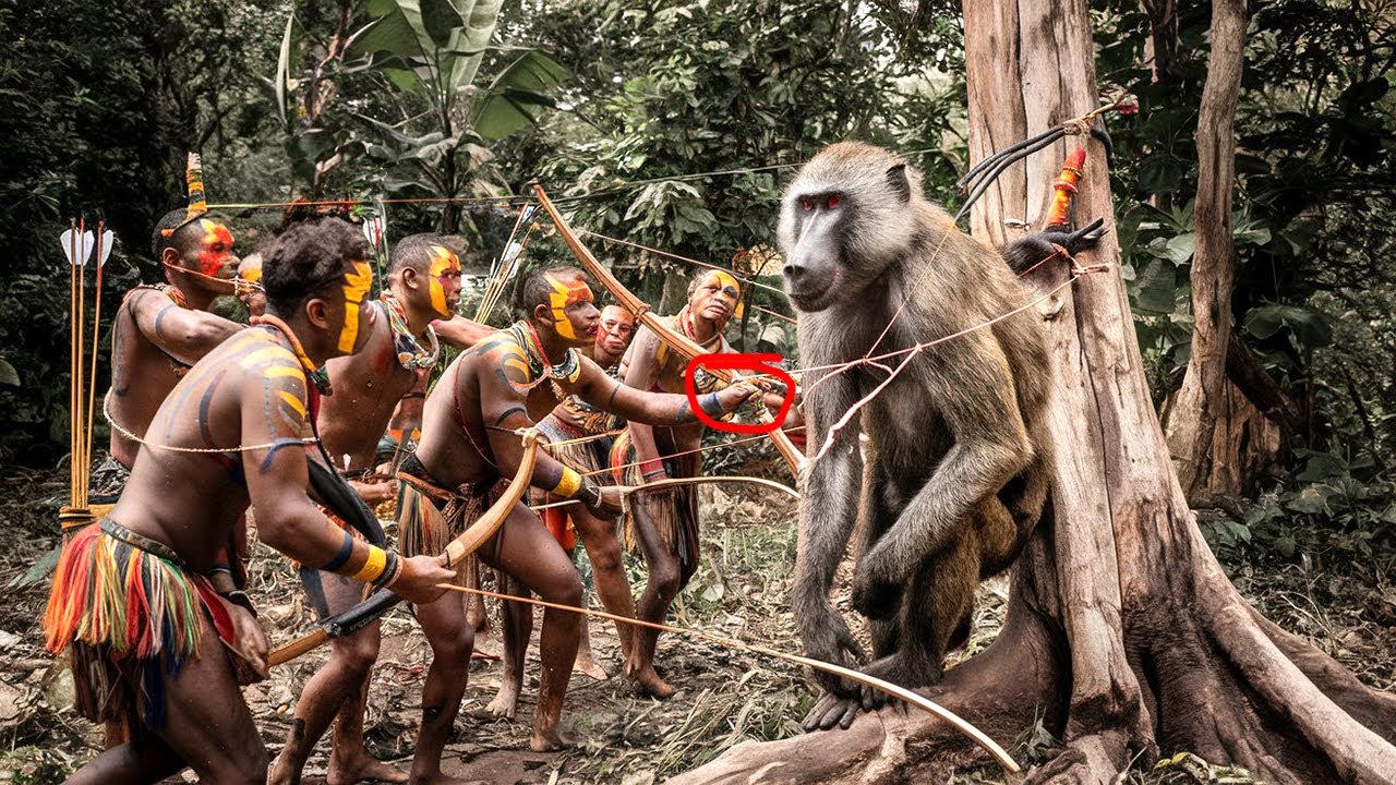 LA Tribu AWABA Caza a un GIGANTE Mono Babuino [ Awaba Tribe Hunts Giant ...