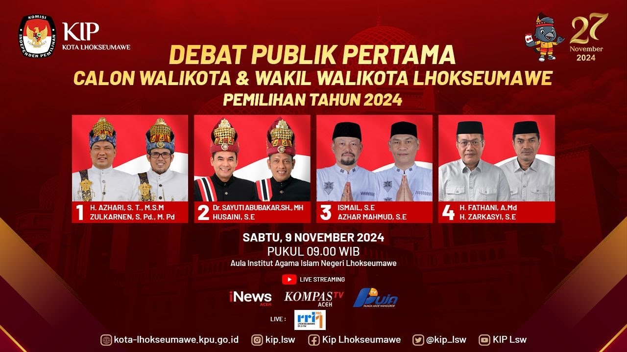 DEBAT PUBLIK PERTAMA CALON WALIKOTA DAN WAKIL WALIKOTA LHOKSEUMAWE 2024 ...