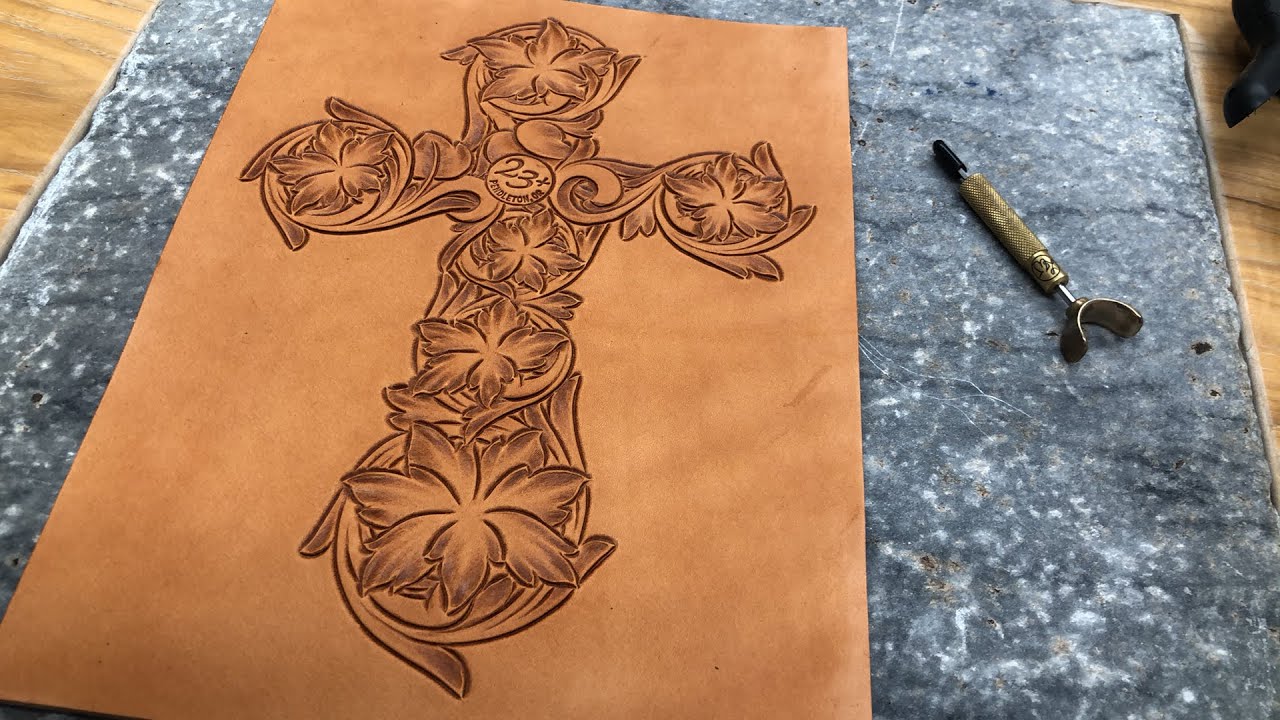Leathercraft Live- Tooled Cross Specialty Pattern (Part 4) - YouTube