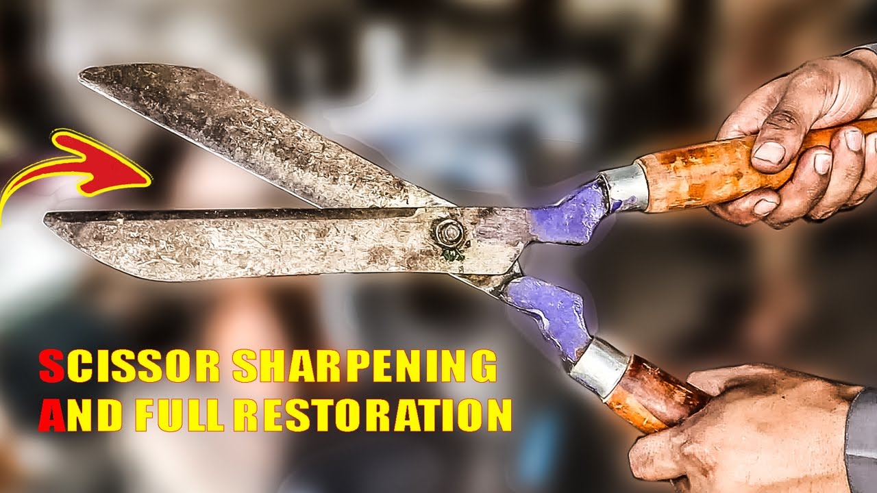 Sharpening Garden Shears scissor with a grinder stone |sharpen scissors ...