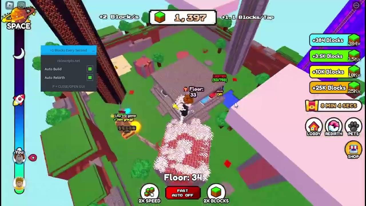 +1 block every second OP Script auto build, auto rebirth - YouTube