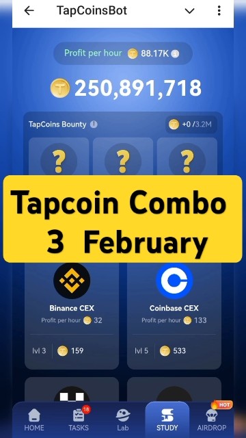 Tap Coin Daily Bounty Combo tap Coin Bot Daily 3 February #tapcoins # ...