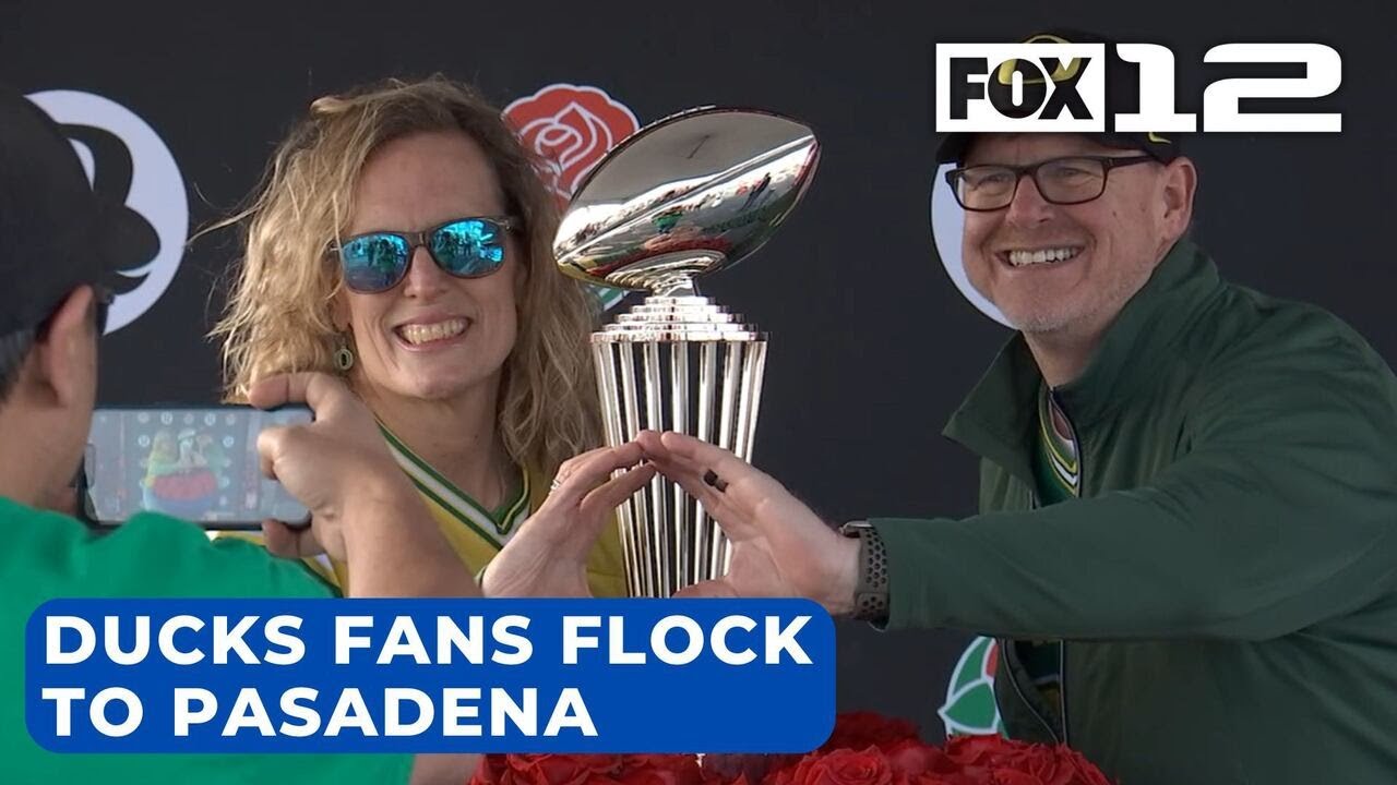 Oregon Ducks fans flock to Pasadena for Rose Bowl game - YouTube
