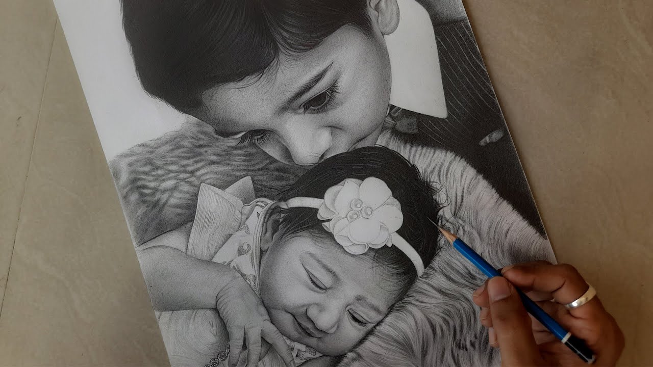 Little Brother and Sister Pencil Drawing | By Ishan Art - YouTube