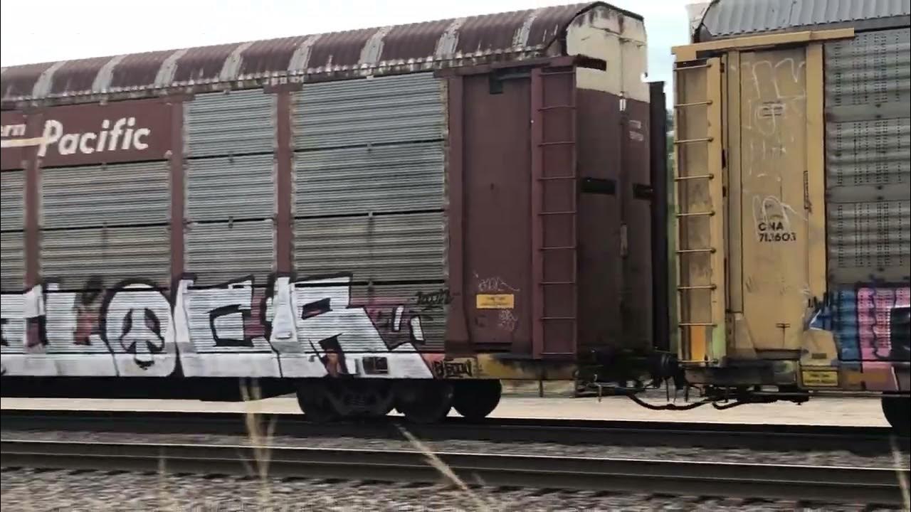 BNSF eastbound auto rack train with 2 honks 6 dash 9s with an h1 scheme and a GP-30 leading ...