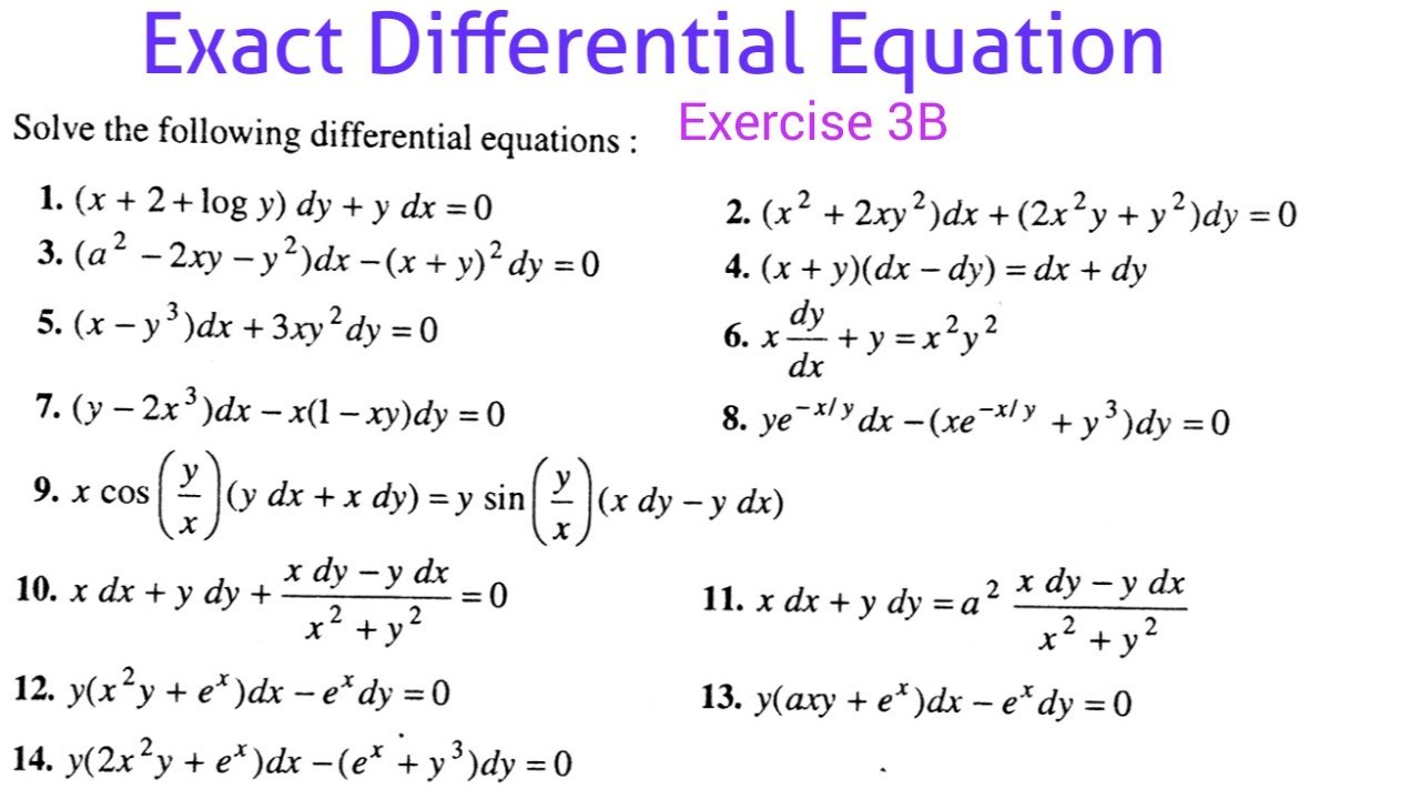 Exact differential equations Exercise 3B Solution! Differential ...
