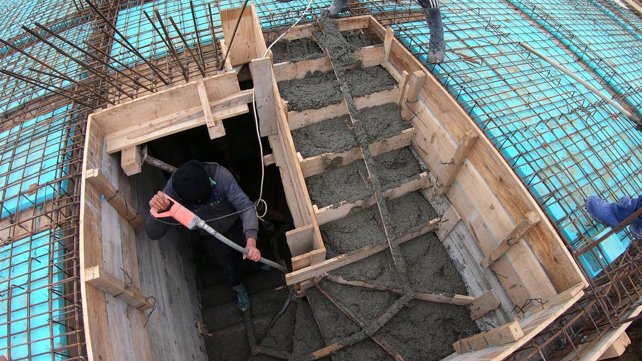 Turnare beton scara balansata la 180. scara cu intoarcere - YouTube