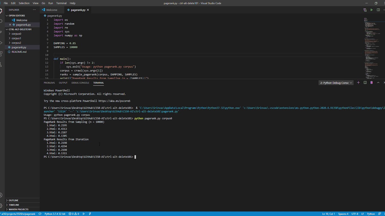 CS50 intro to a.i - project 2 - uncertainty - pagerank - YouTube