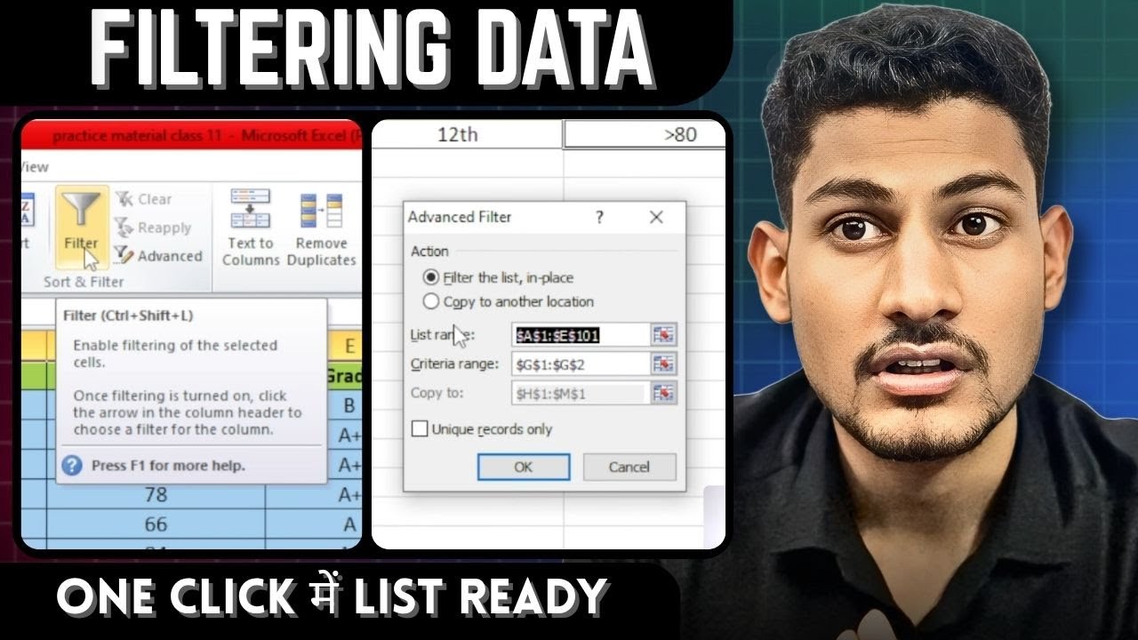Excel में Filter लगाना सीखें | Basic & Advanced Filters Explained #Cl12 - YouTube