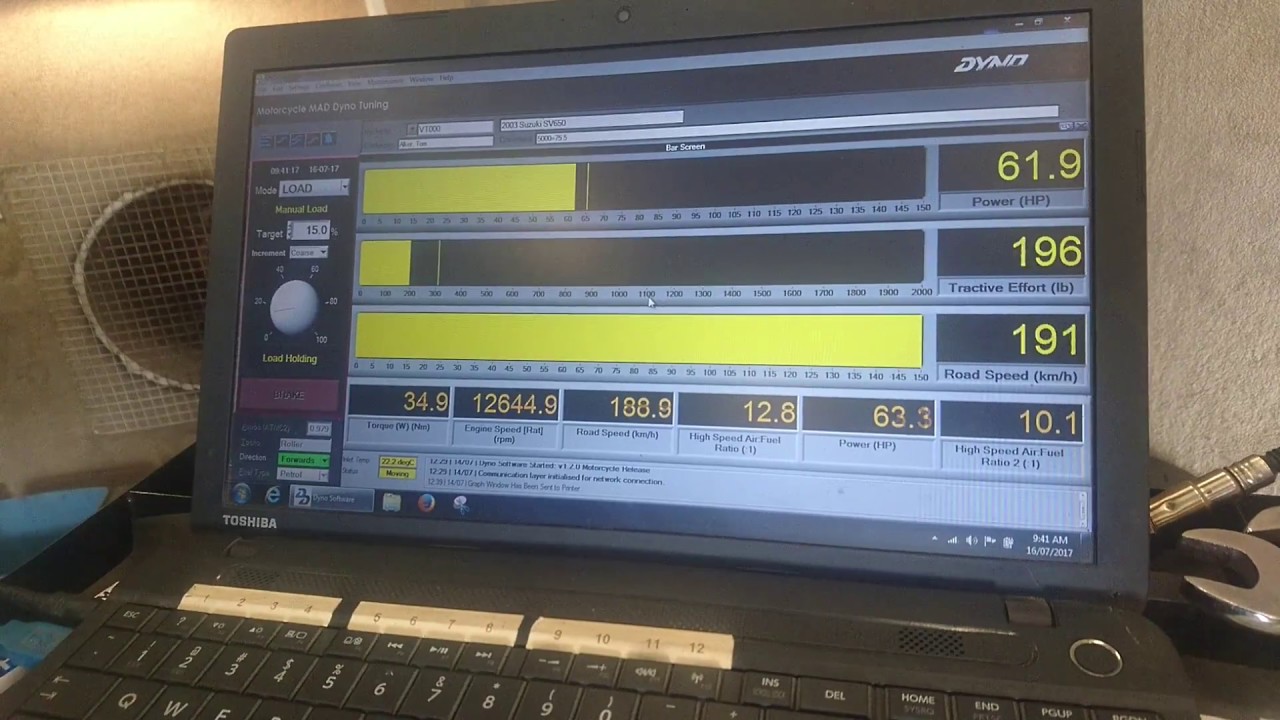 Suzuki SV650 Full Yoshi Dyno Run 212KPH 75HP - YouTube