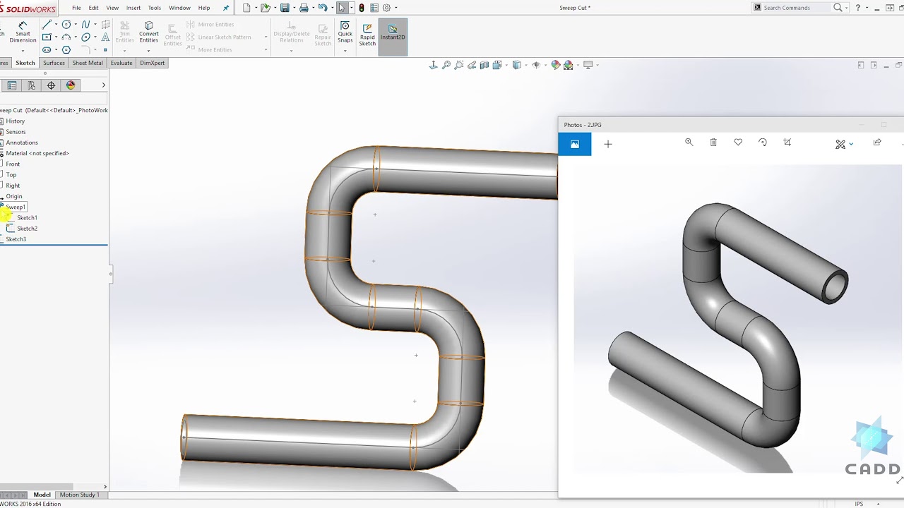 SolidWorks Tutorial for Beginners #48 - How to Create a Sweep Cut - YouTube