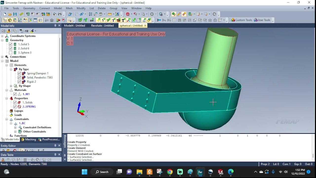 Spherical joint setup in Femap with RBE2 elements, and Normal Modes ...