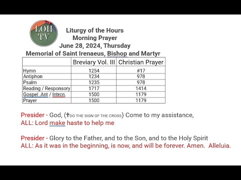 Liturgy of the Hours Morning Prayer June 28, 2024 - YouTube
