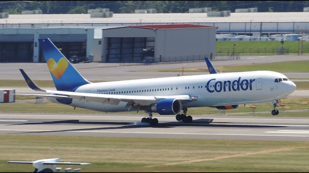 Condor Boeing 767-300ER [D-ABUI] landing in PDX - YouTube