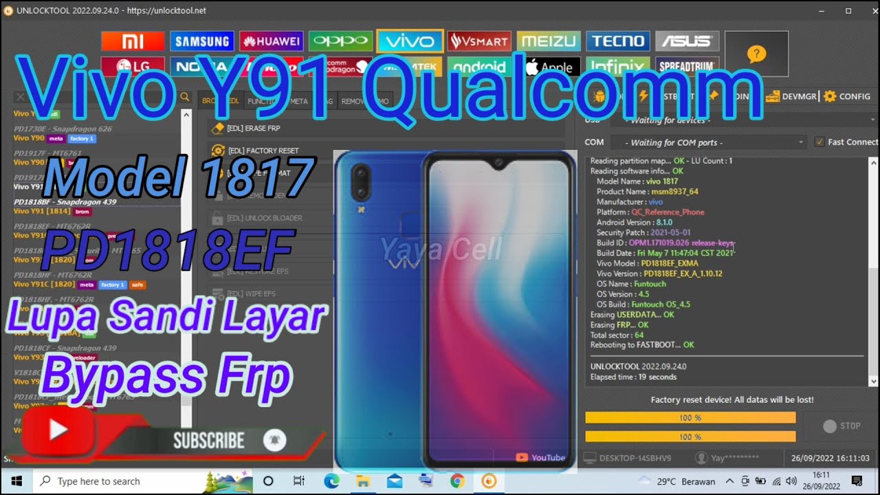 🟢 Vivo Y91 PD1818EF(Model 1827) Qualcomm Lupa Kode Pin Layar By ...
