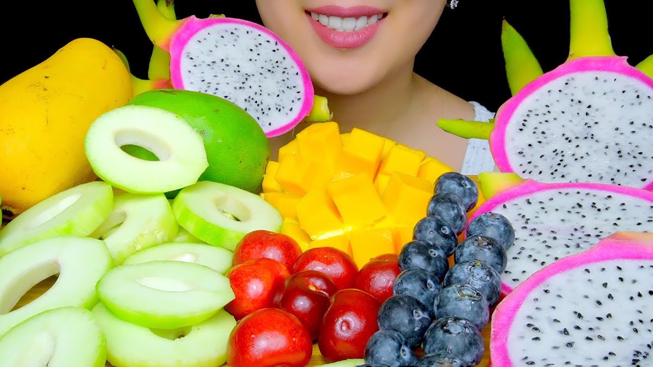 FRUIT ASMR: ASMR FRUIT PLATTER (CHERRIES, MANGOES, DRAGON FRUIT ...