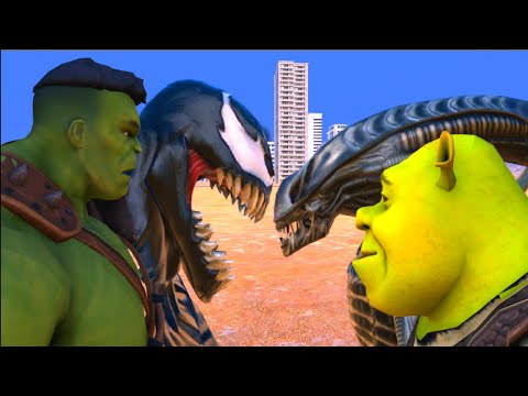 Hulk & Venom vs Alien & SHREK - EPIC Fight - YouTube