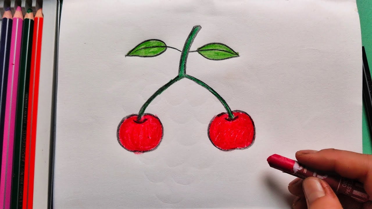 How to draw a cherry easy step by step - YouTube