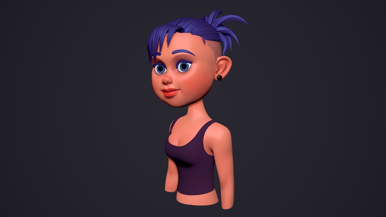 Stylized bust of a girl character, turntable render in Zbrush - YouTube