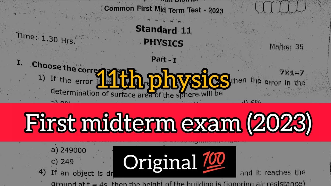 11th Physics first midterm exam original question paper 2023 - YouTube