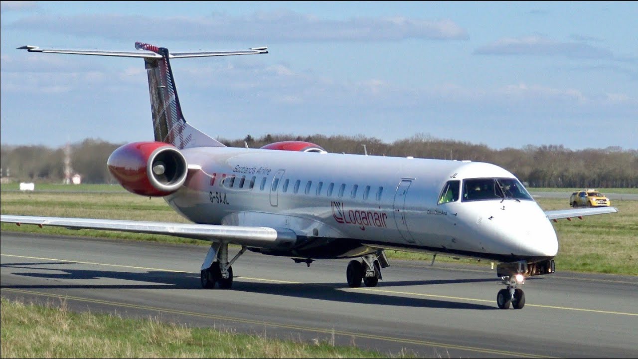 [4K] *RARE* Loganair Embraer ERJ-145 (G-SAJL) at Groningen Airport ...