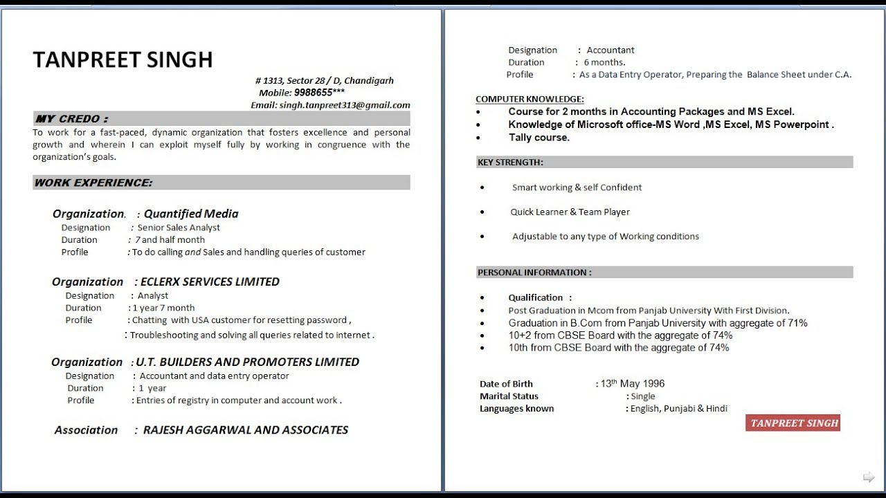 How to Make/Write Resume for Freshers - Resume Kaise Banaye? - YouTube