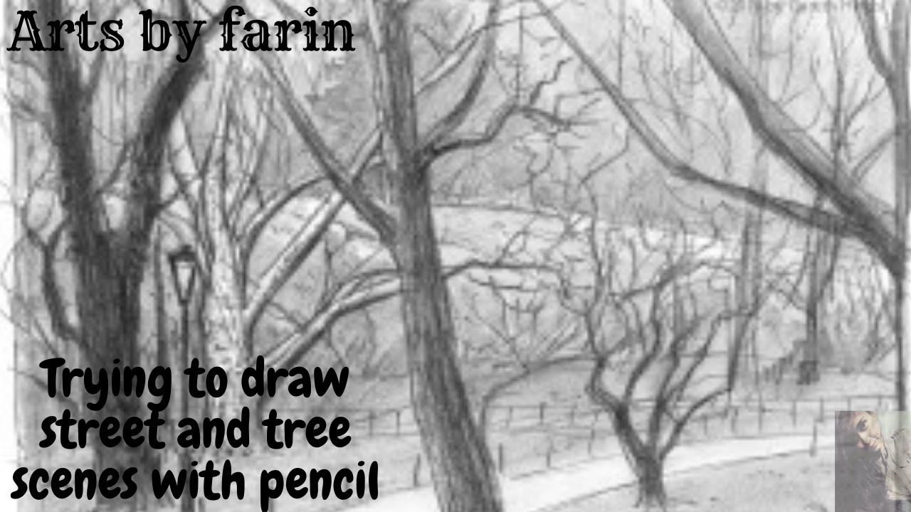 Trying to draw street and tree scenes with pencil - YouTube
