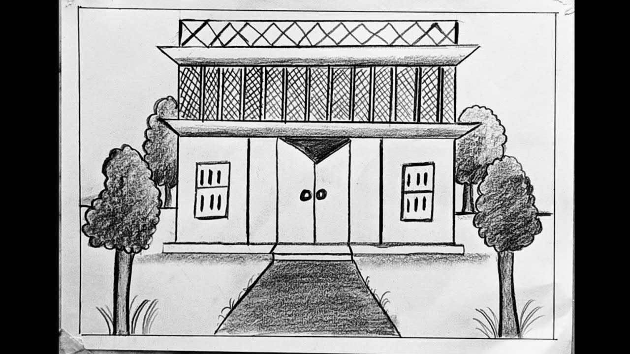 How to draw a beautiful house drawing with pencil - YouTube