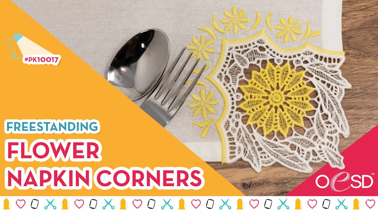 Machine Embroidered Lace: Flower Napkin Corners - YouTube