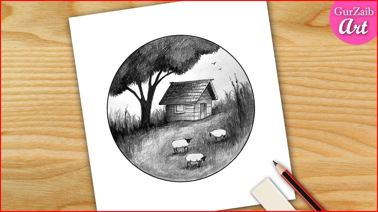 How to draw easy pencil shading Landscape Scenery - drawing tutorial ...