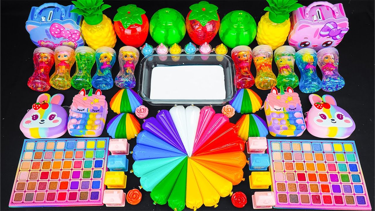 Colorful Tropical Fruit Slime🌈 Mixing random into Glossy Slime ...