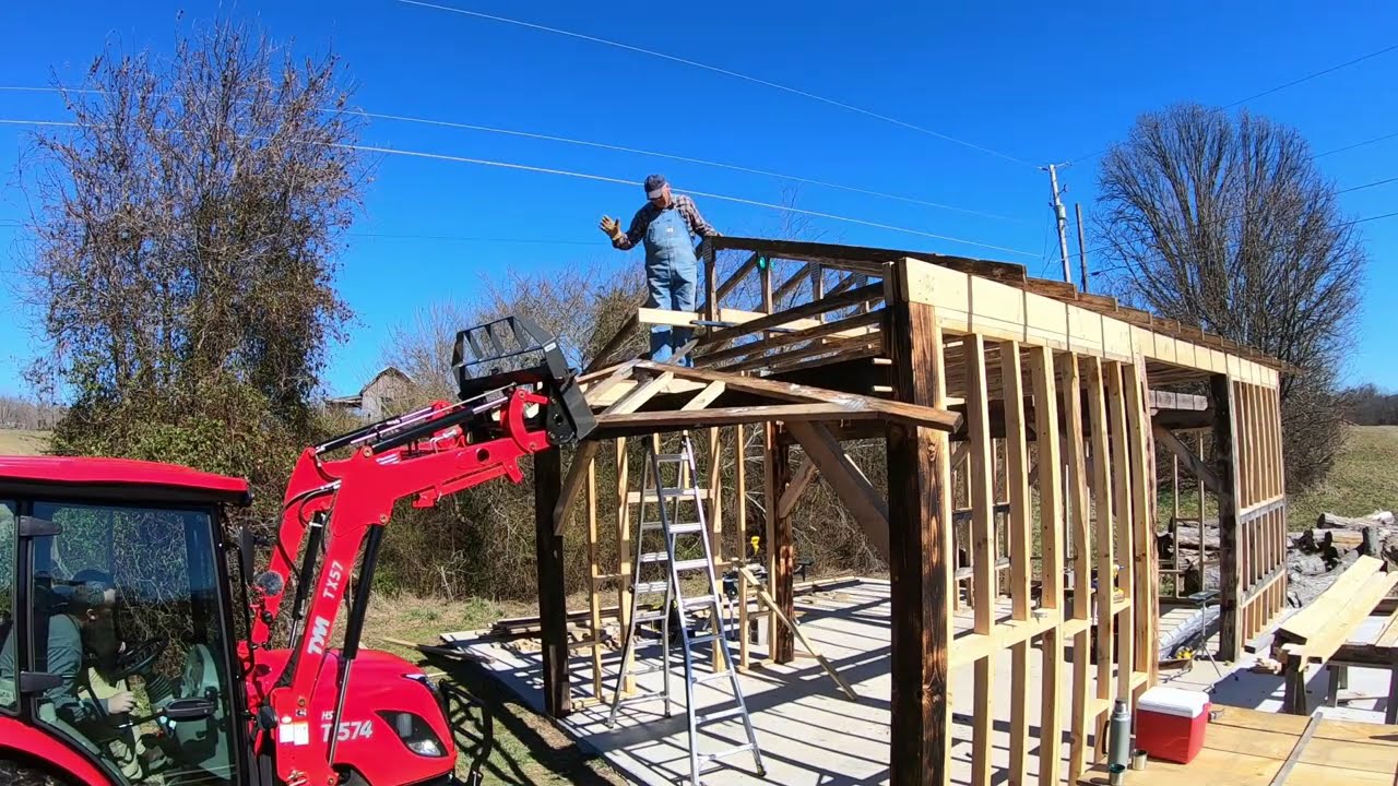 Installing Trusses On The Timber Frame Workshop - YouTube