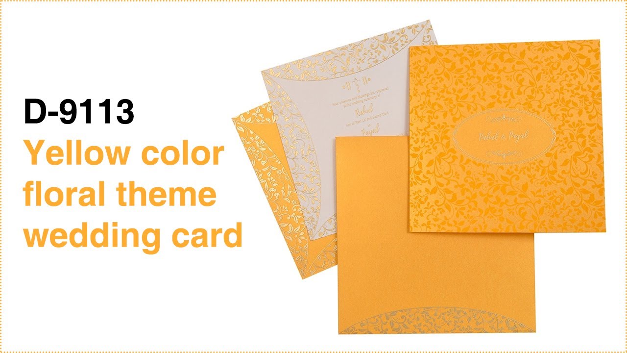 Yellow color floral theme wedding card. D-9113 New design! - YouTube