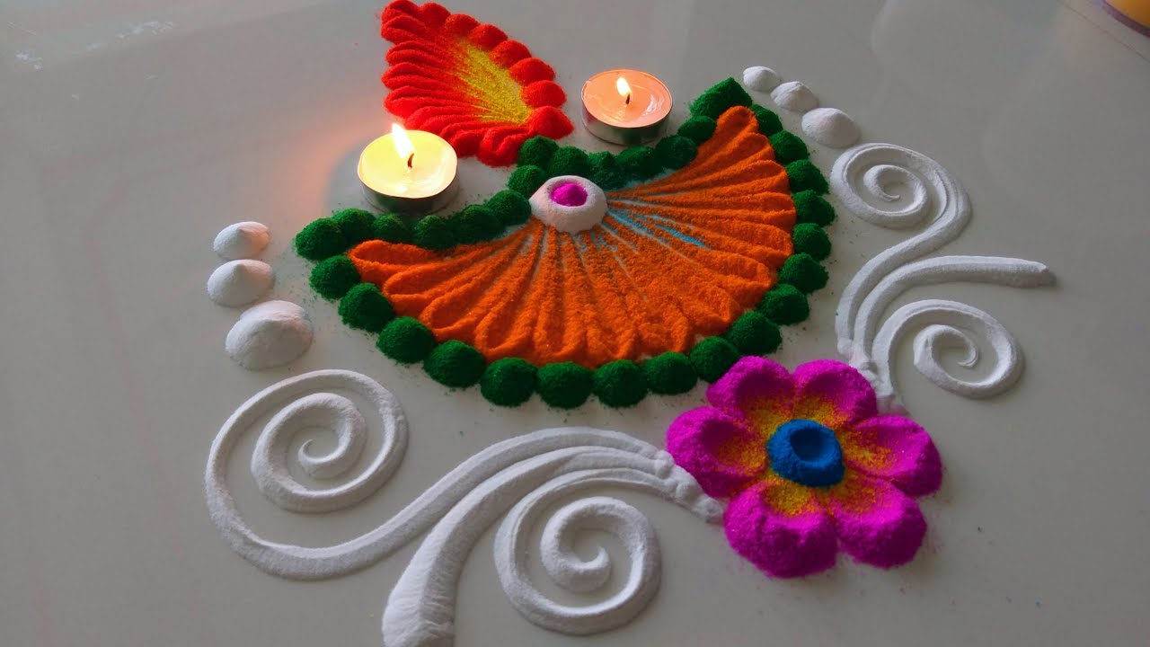 Diwali Diya Rangoli Designs | Very Easy Diya rangoli | Durga puja ...