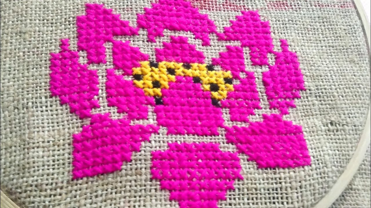 Cross stitch lotus design | ক্রস স্টিচ পদ্ম ফুলের ডিজাইন | ashon shelai ...