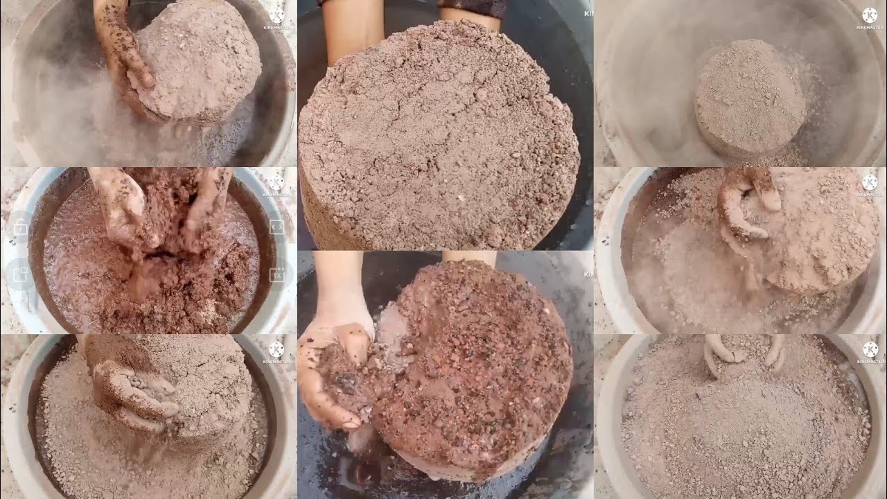 Beautiful Gritty Red sand crumbling in lots of water 💦 wow yummy peast ...