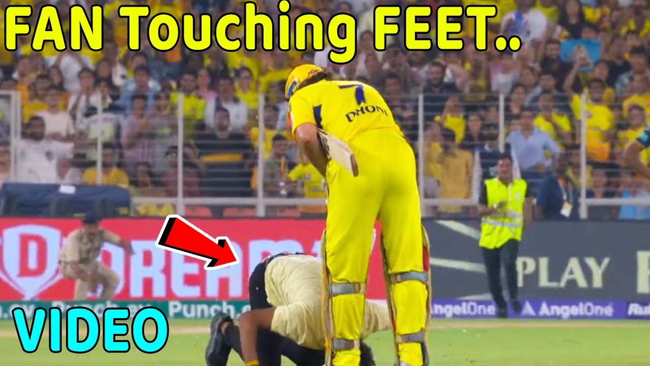 A Fan touching the feet of of MS Dhoni on gt vs csk match - YouTube