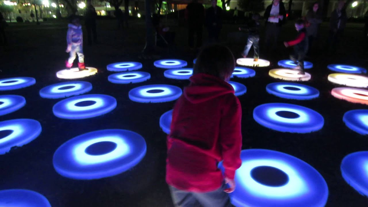 Kids eye view of "The Pool" light art installation - YouTube