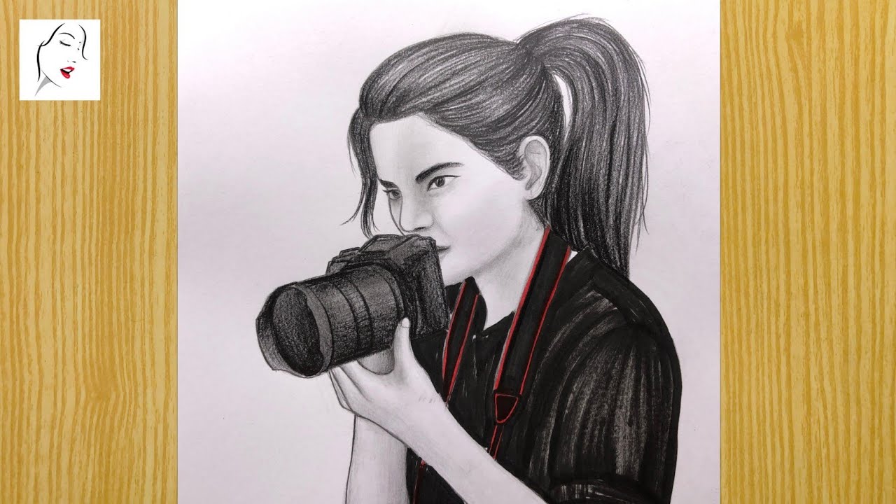 How to Draw a Girl is Holding The DSLR Camera For Beginners || Pencil ...
