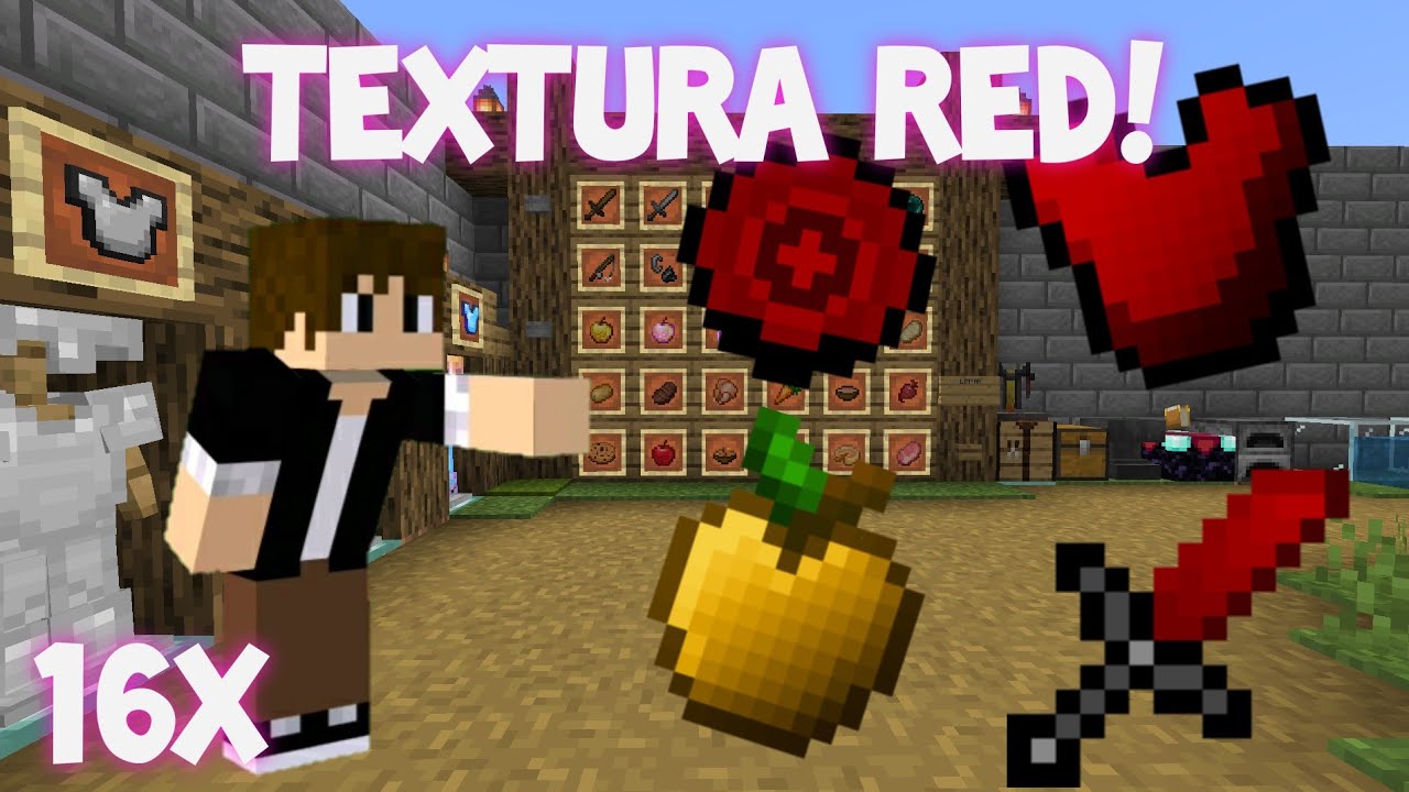 MCPE: TEXTURA 16X VERMELHA! PARA MINECRAFT BEDROCK/WIN10 - YouTube